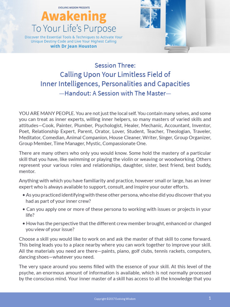 A Session With The Master - Handout - Jean Houston | PDF | Psychology ...