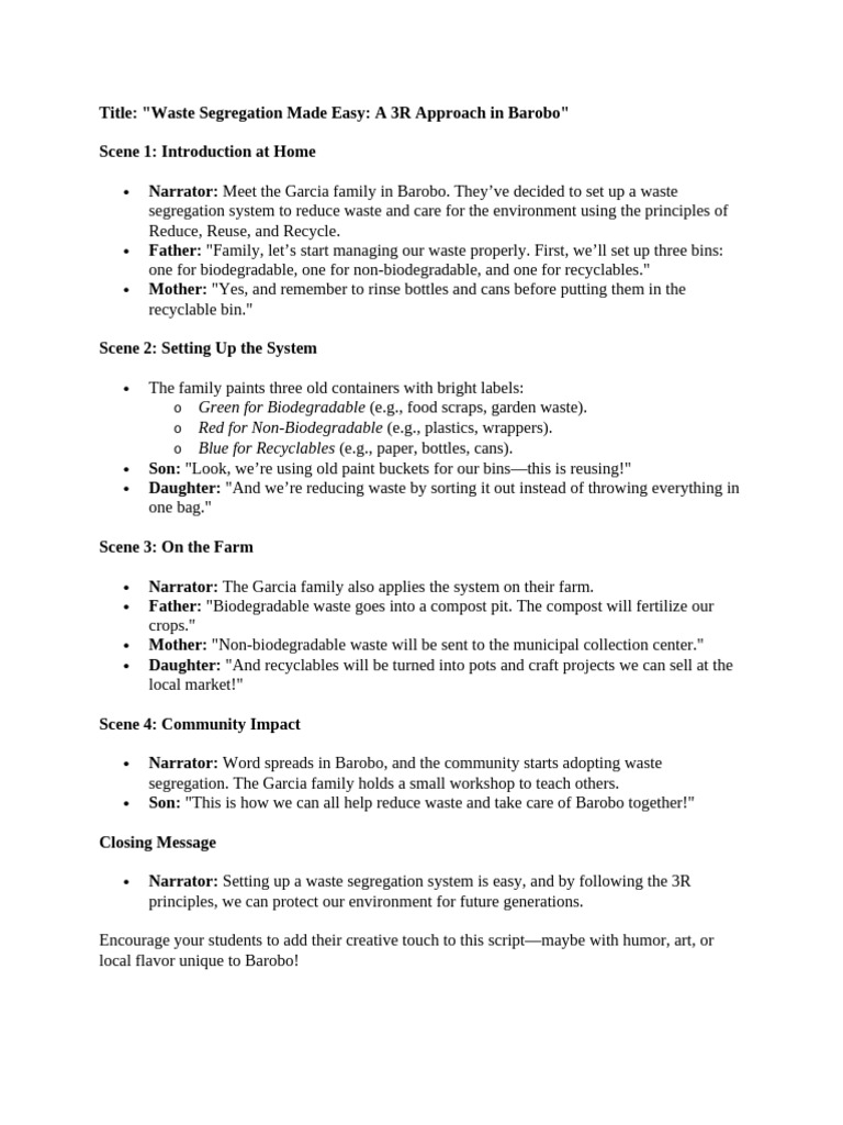 Script Reduce, Reuse Recycle (Role Playing) | PDF