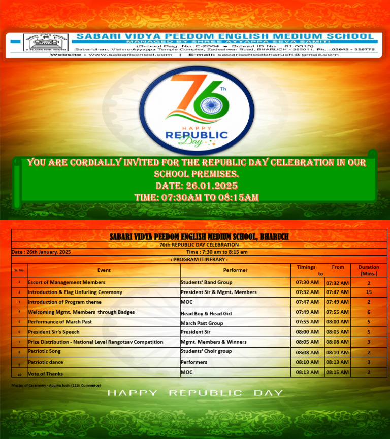 Republic Day Invitation card and Itinerary | PDF