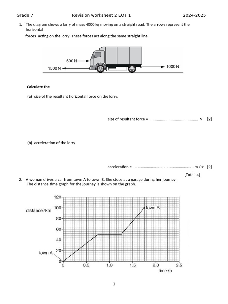Grade 7 Revision Worksheet 2 For EOT 1 2023-2024 | PDF | Refraction | Speed