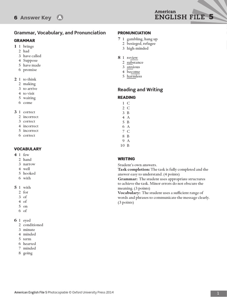 American English File 5 Answer Key Pdf English Language Speech
