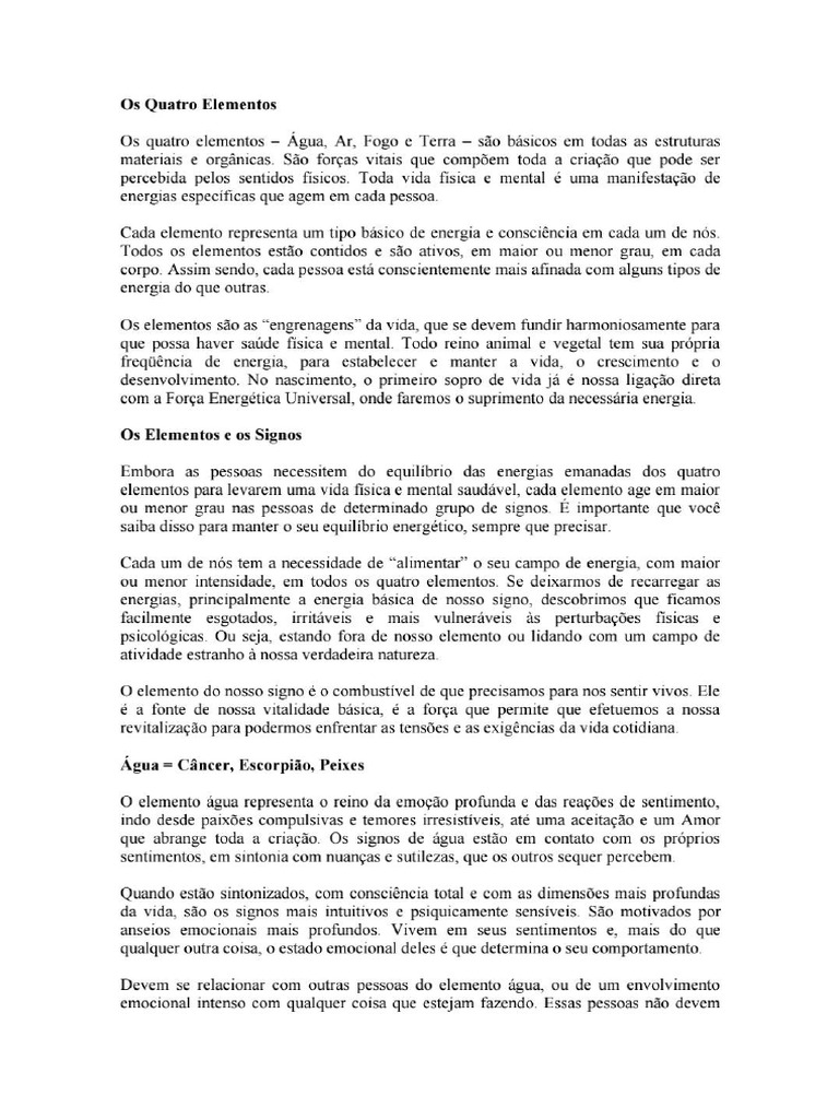 Os Quatro Elementos e Os Elementais | PDF