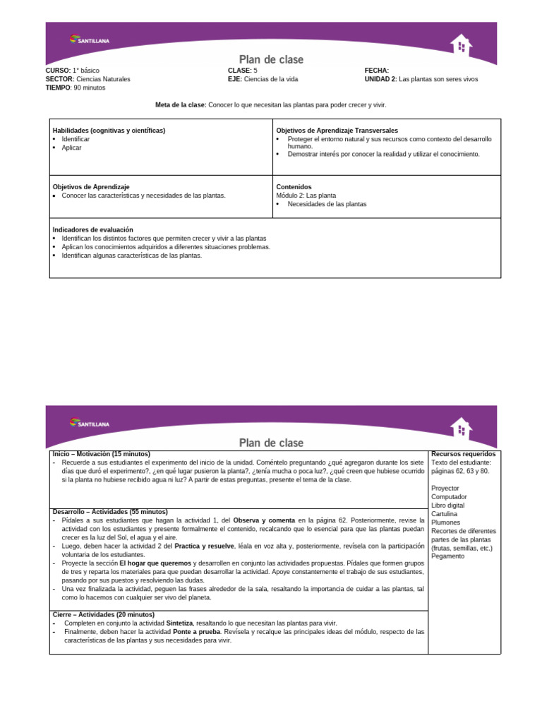 Necesidades de las Plantas en 1° Básico | PDF | Plantas | Aprendizaje