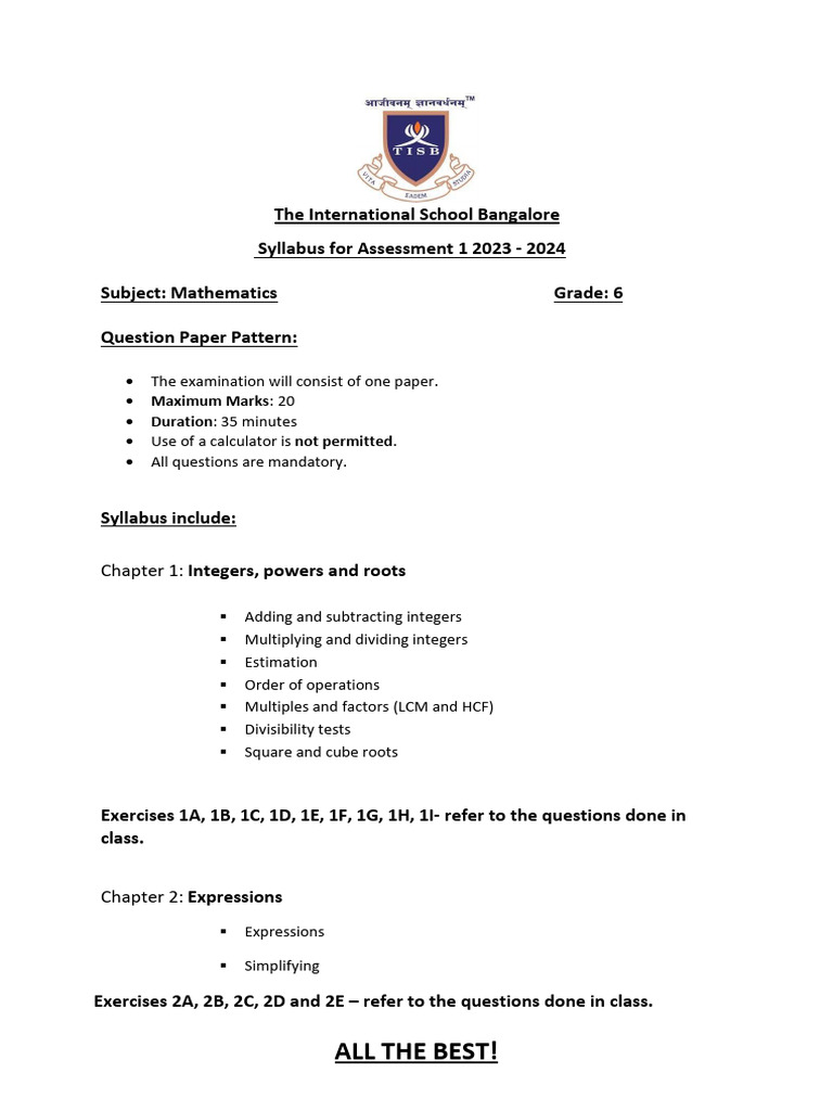 Syllabus Assessment 1 Grade 6 2023 | PDF