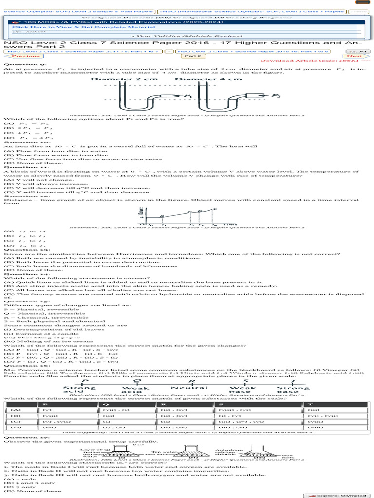 NSO Level 2 Class 7 Science Paper 2016 To 17 Higher Questions and Answers Part 2 - Examrace ...