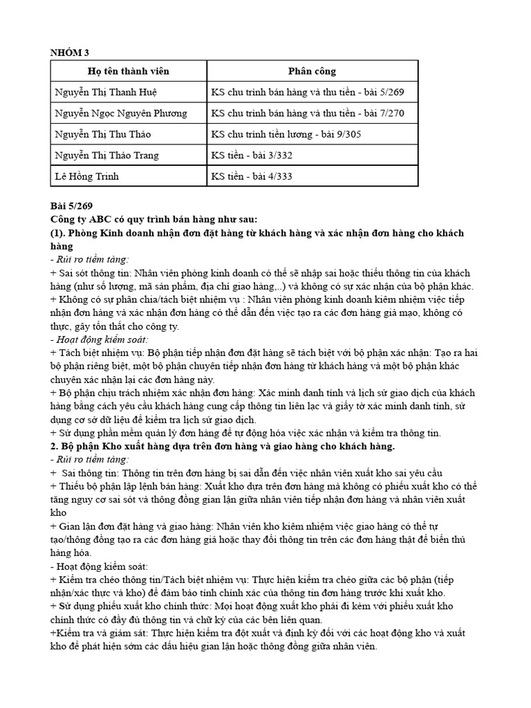 Bài Tập Nhóm KSNB- Nhóm 3 | PDF