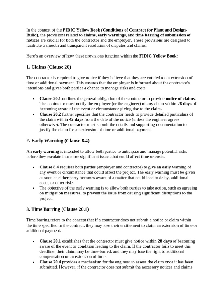 FIDIC Yellow Book Claims | PDF | Employment | Business