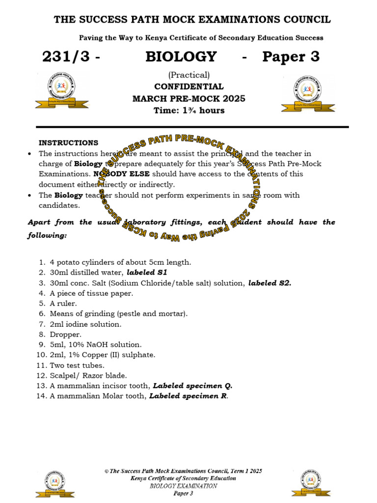 Corrected Pre-Mock Biology PP3 2025 Confidential | PDF