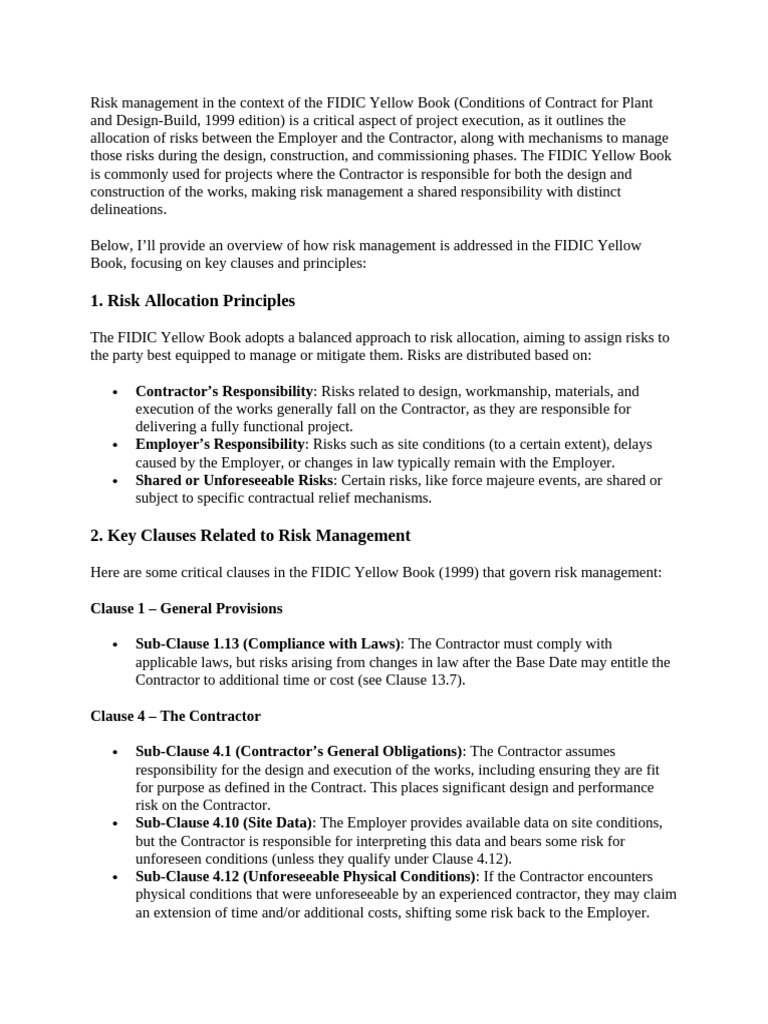 Risk Management in The Context of The FIDIC Yellow Book | PDF | Risk ...