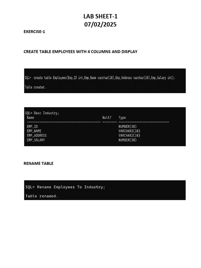 DBMS Lab Sheet 1 | PDF