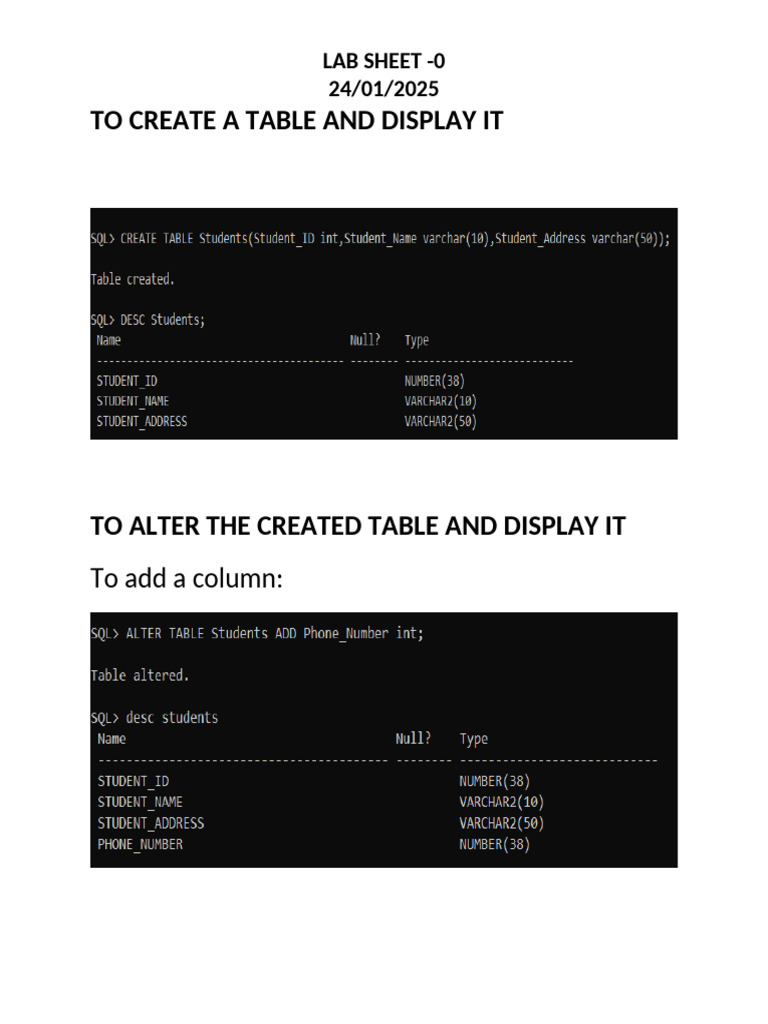 DBMS LAB SHEET 0 | PDF