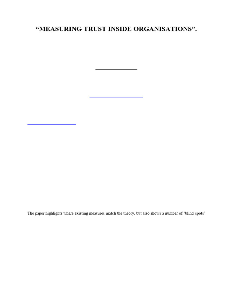 Measuring Trust Inside Organisations Paper | PDF | Intention | Affect ...
