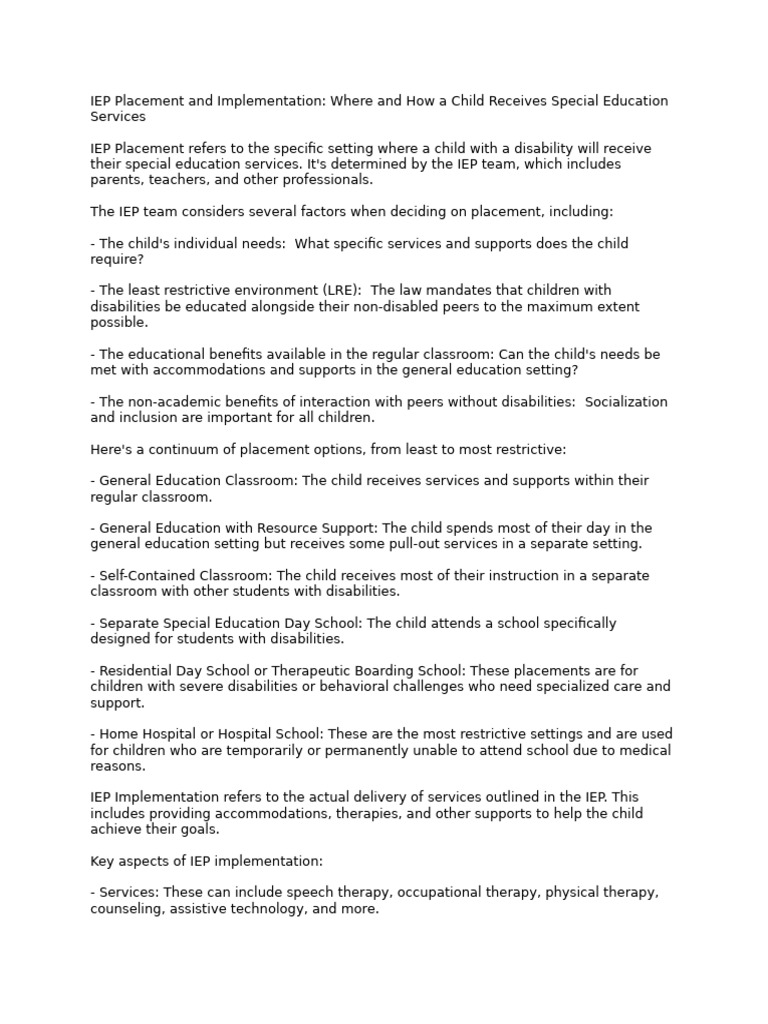 IEP Placement and Implementati | PDF | Individualized Education Program ...
