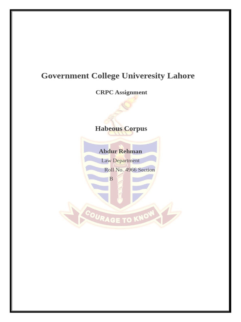 Habeas Corpus in Pakistan's CrPC | PDF | Habeas Corpus | Separation Of ...