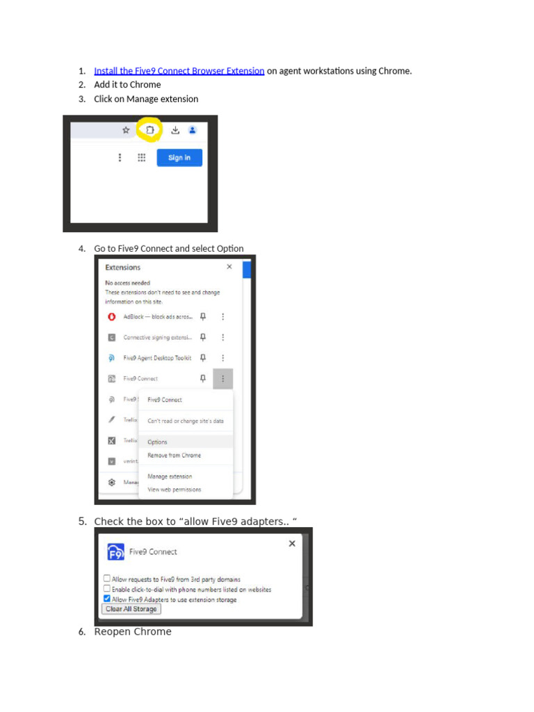 Install Five9 Connect Extension for Chrome | PDF