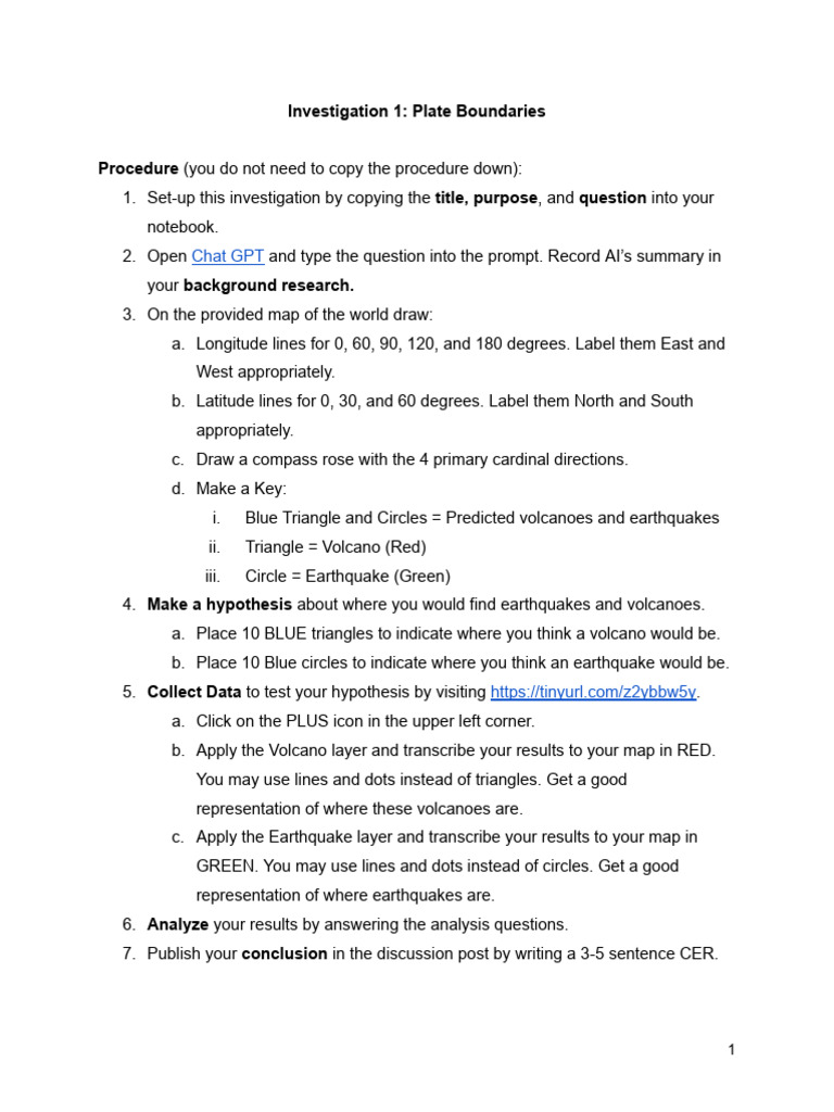 Investigation 1: Plate Boundaries: Chat GPT | PDF | Plate Tectonics ...
