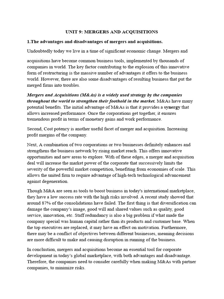 Unit 9 - Mergers and Acquisitions | PDF | Mergers And Acquisitions ...