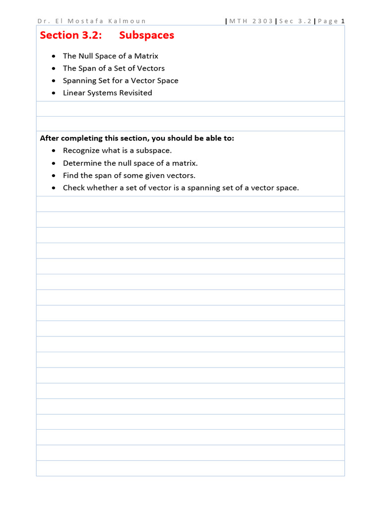 Sec 3-2 | PDF | Linear Subspace | Vector Space