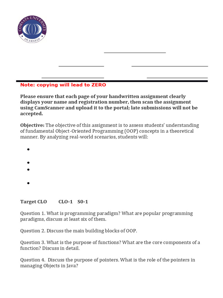 Theory Assignment 1 | PDF | Object Oriented Programming | Object (Computer Science)