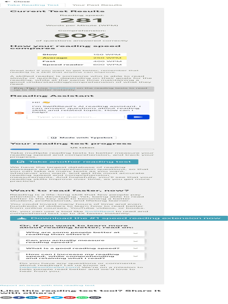 Free Reading Speed Test - SwiftRead | PDF | Reading Comprehension ...