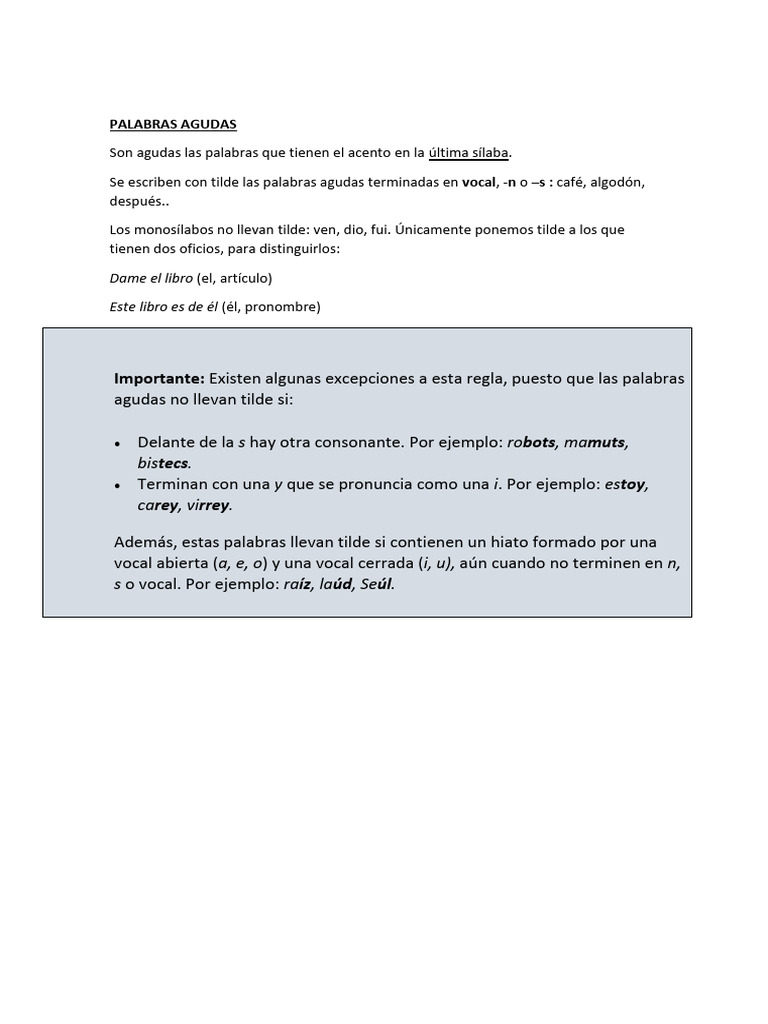 Reglas de acentuación de palabras agudas | PDF