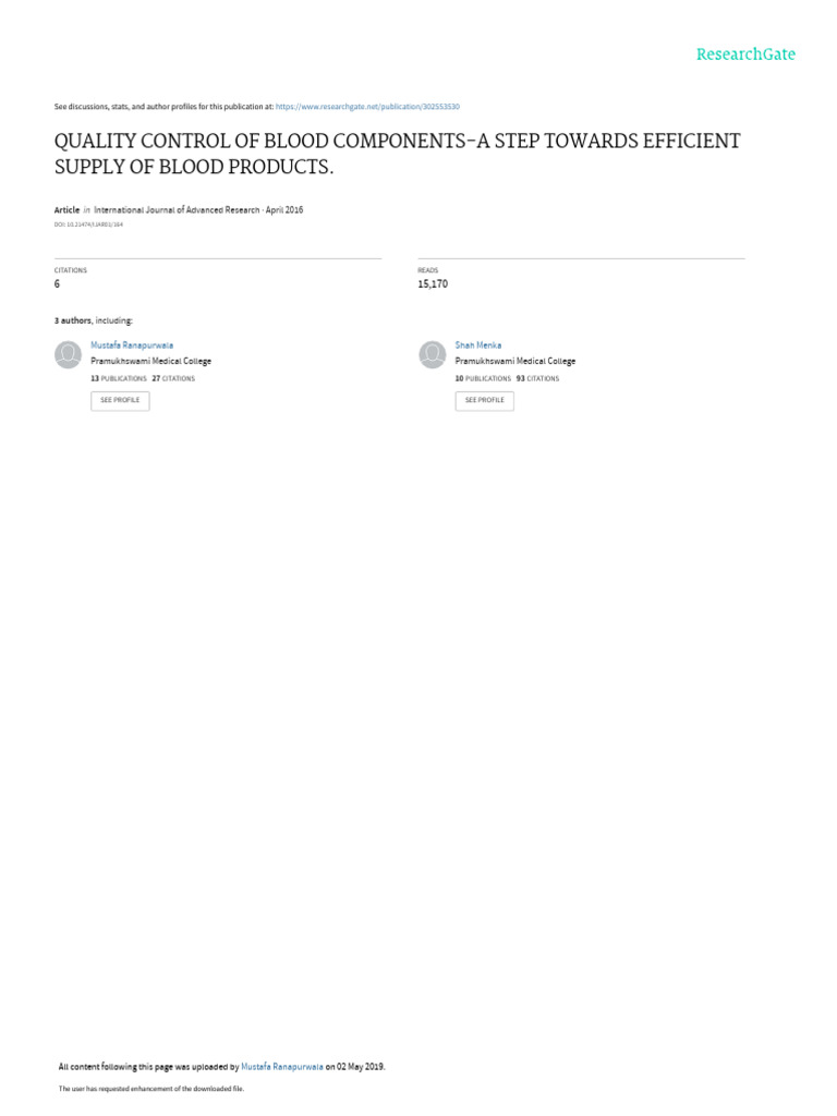 Blood Component Quality Control Insights | PDF | Blood Transfusion ...