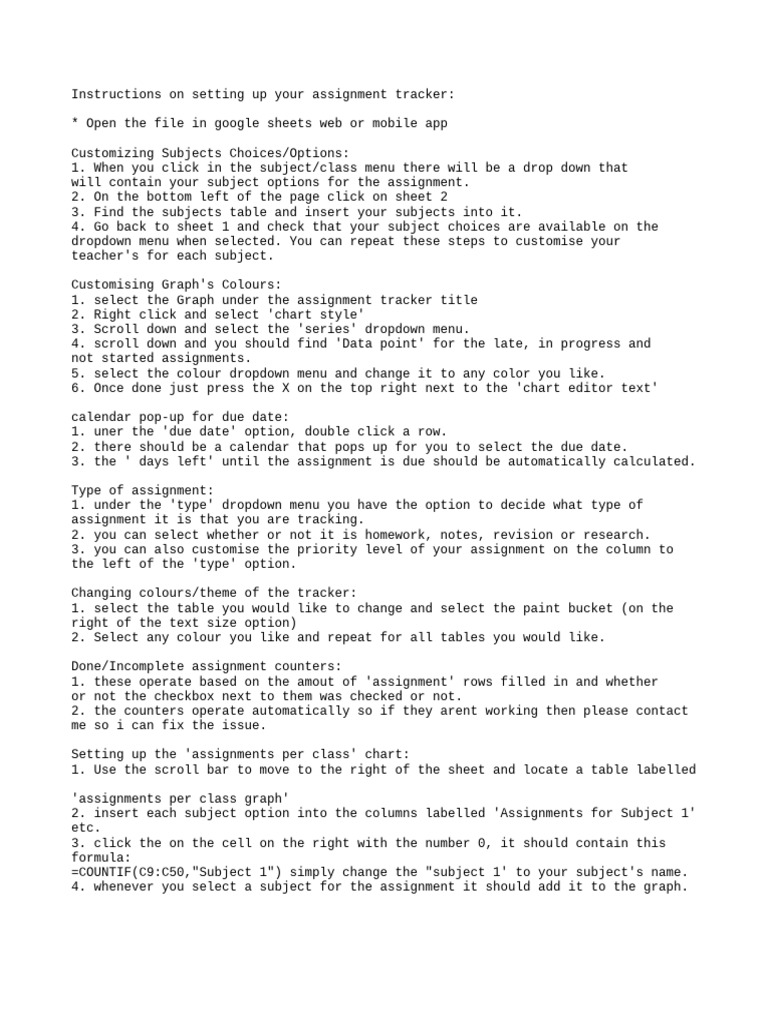 Assignment Tracker Set Up Instructions | PDF | Computing | Software