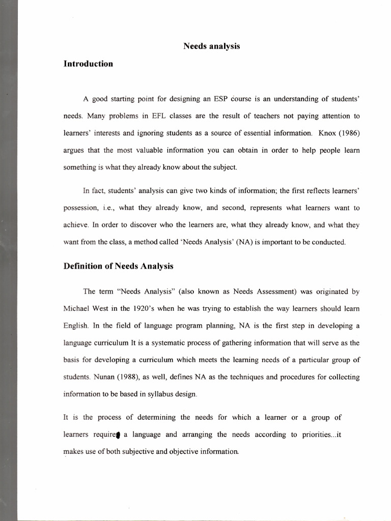 Needs Analysis | PDF