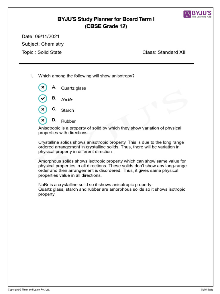 Solid State Practice Question Solutions | PDF | Magnetism | Crystal Structure