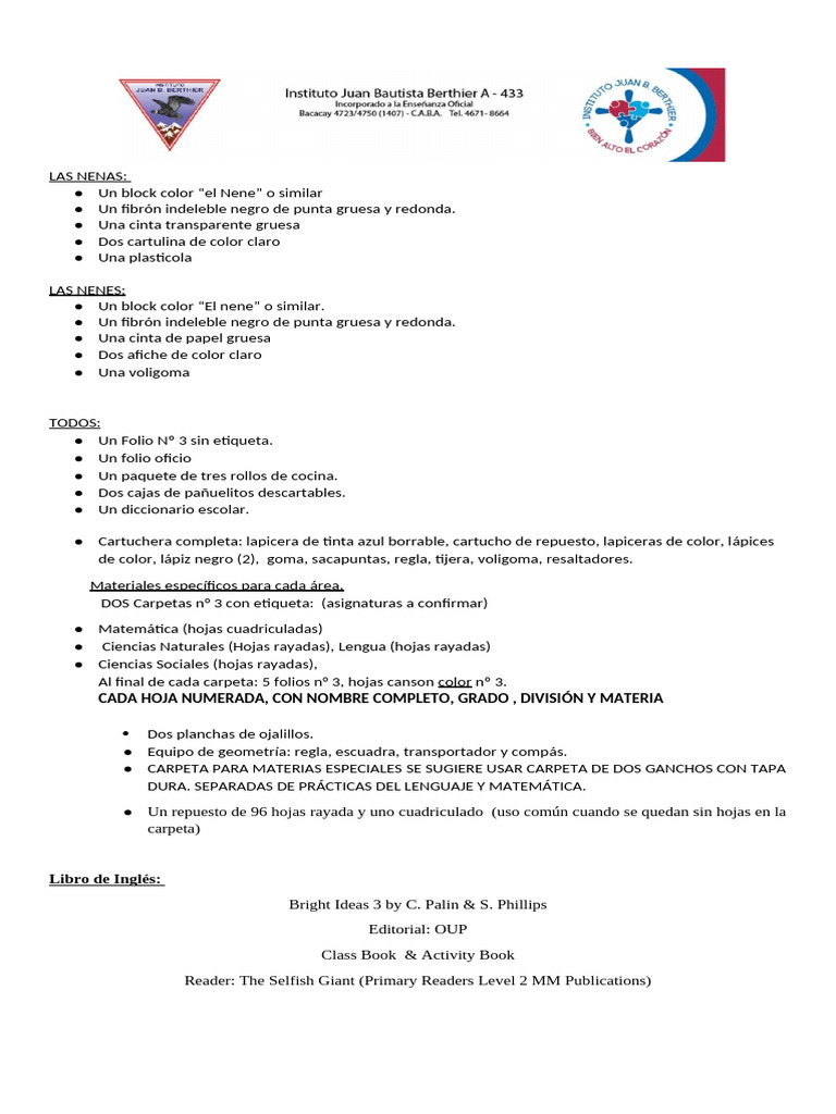 Lista Materiales 5js 2025 | PDF | Grafito | Implementos de escritura