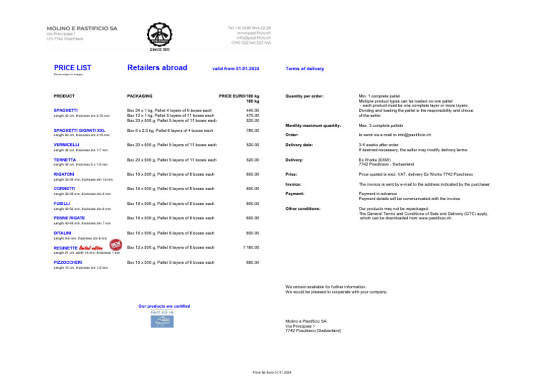 Price List Euro 01.01.2024 | PDF