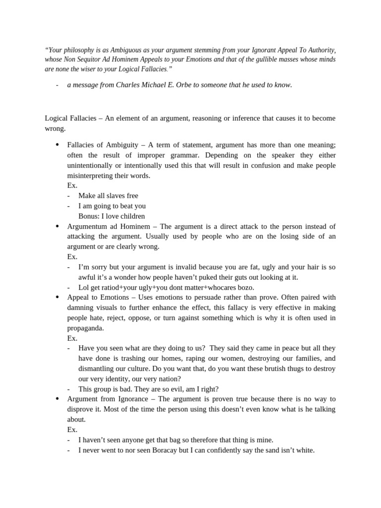 Logical Fallacies | PDF | Fallacy | Argument