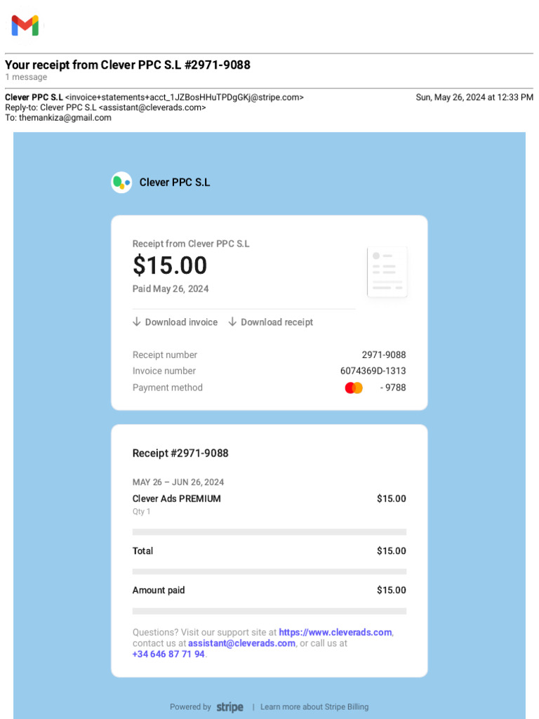 Receipt from Clever PPC S.L | PDF