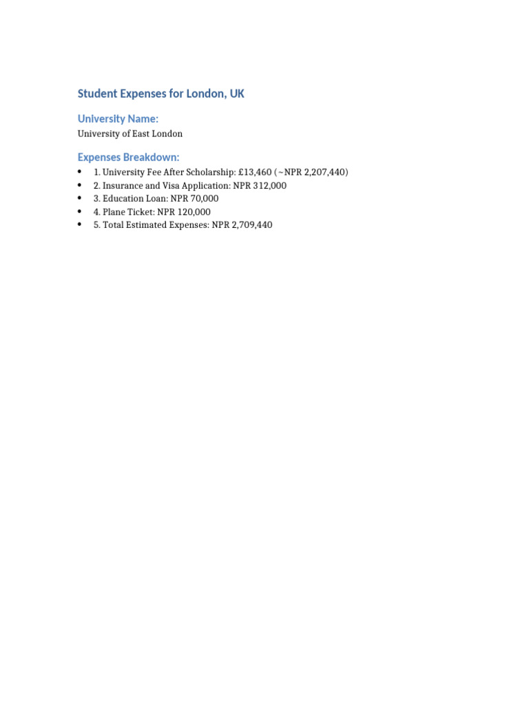 London Student Expenses Breakdown | PDF