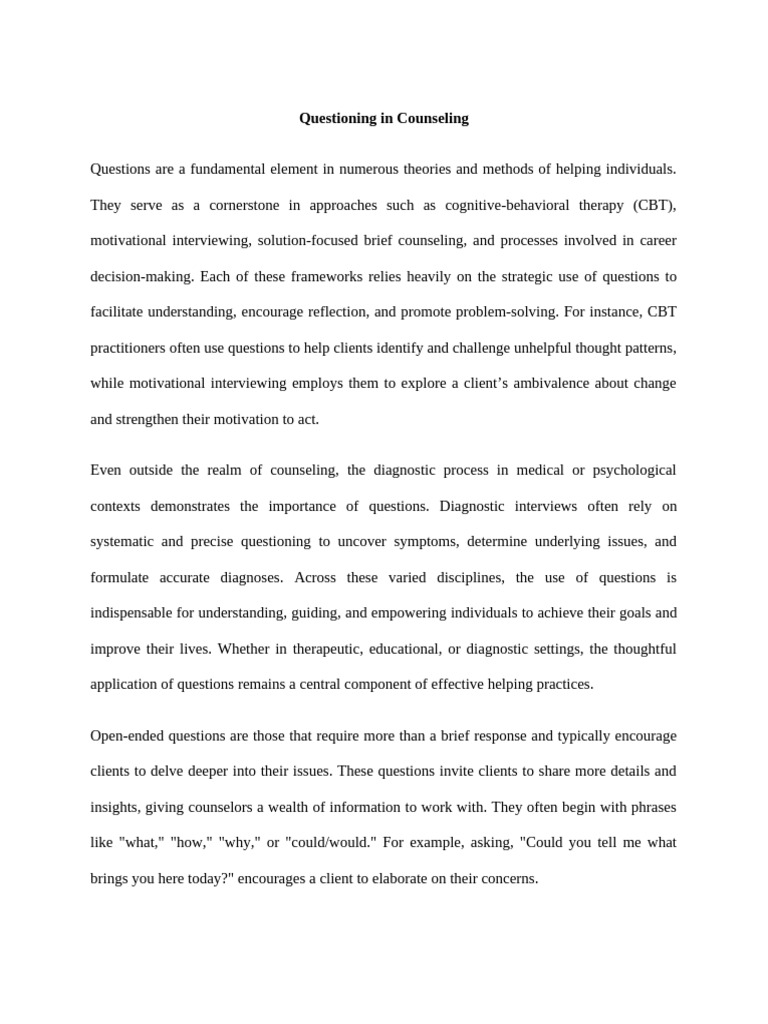 Effective Questioning in Counseling Techniques | PDF | Psychotherapy | Cognition