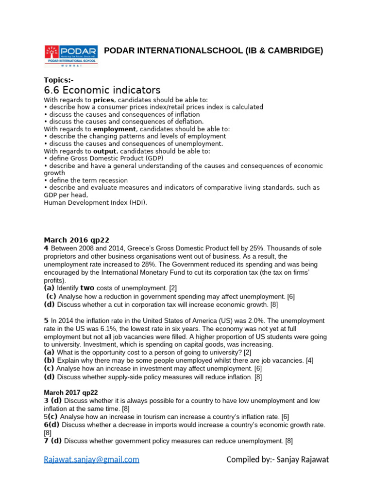 Section F ECONOMIC INDICATORS | PDF | Inflation | Unemployment