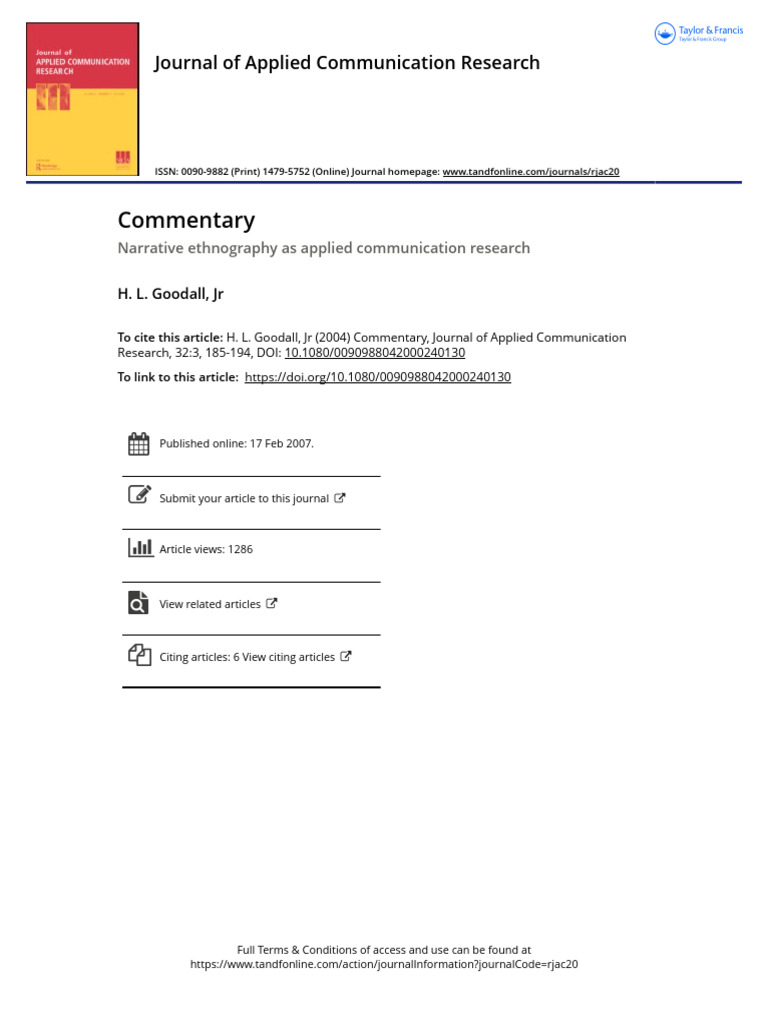 Narrative ethnography as applied communication research | PDF | Ethnography | Communication