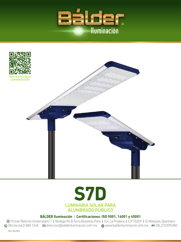 Luminaria Solar S7D para Alumbrado Público | PDF | Diodo emisor de luz ...