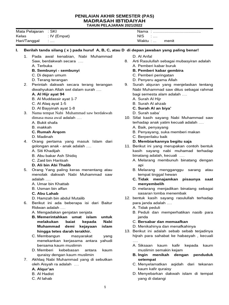 Soal Ski Kelas 4 | PDF