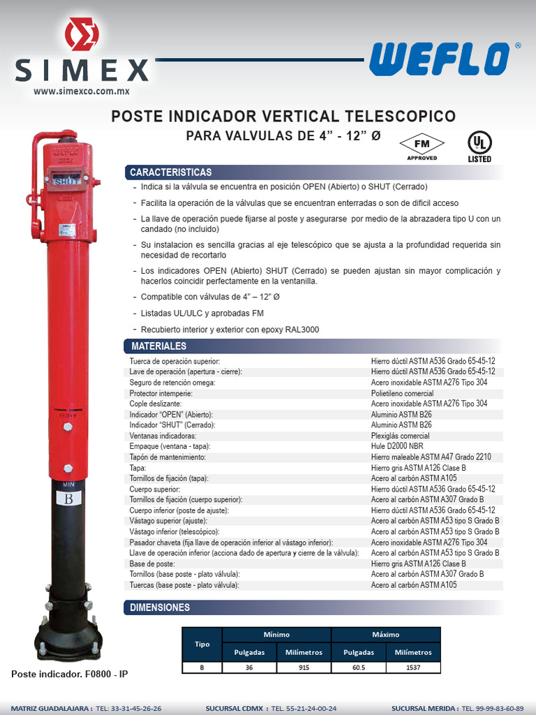 Poste Indicador Telescópico para Válvulas | PDF | Acero | Tornillo