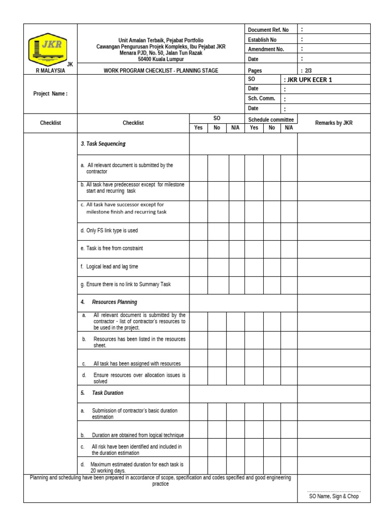 Work Program Checklist for Planning Stage | PDF
