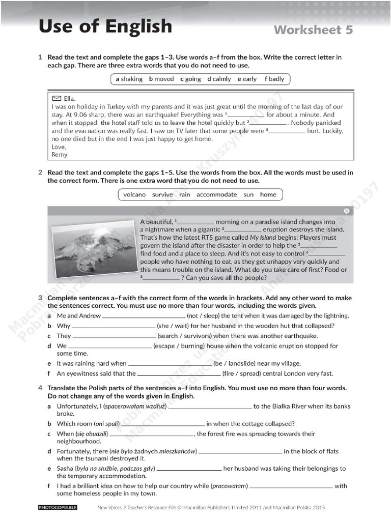 New Voices 2 TRF Unit 5 Use of English Worksheet | PDF