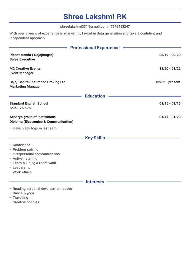 Shree Lakshmi P.K - CV | PDF