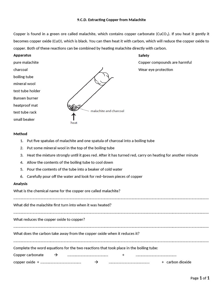 Extracting Copper from Malachite Process | PDF