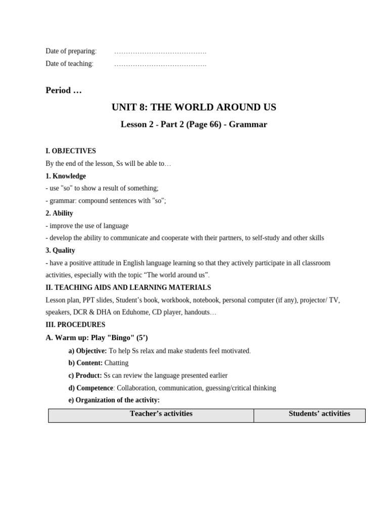 UNIT 8 - LESSON 2 - PART 2 - Grammar1 | PDF | Sentence (Linguistics ...