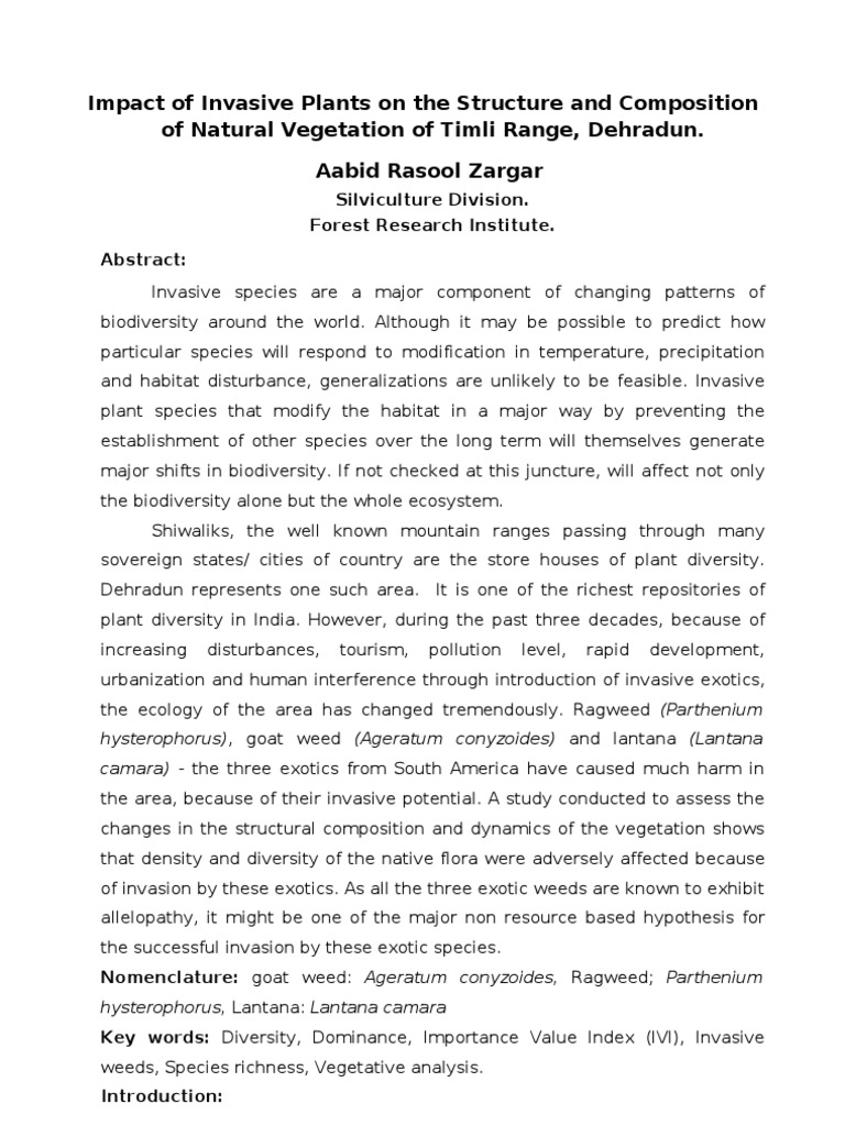 Impact of Invasive Plants On The Structure and Composition of Natural ...