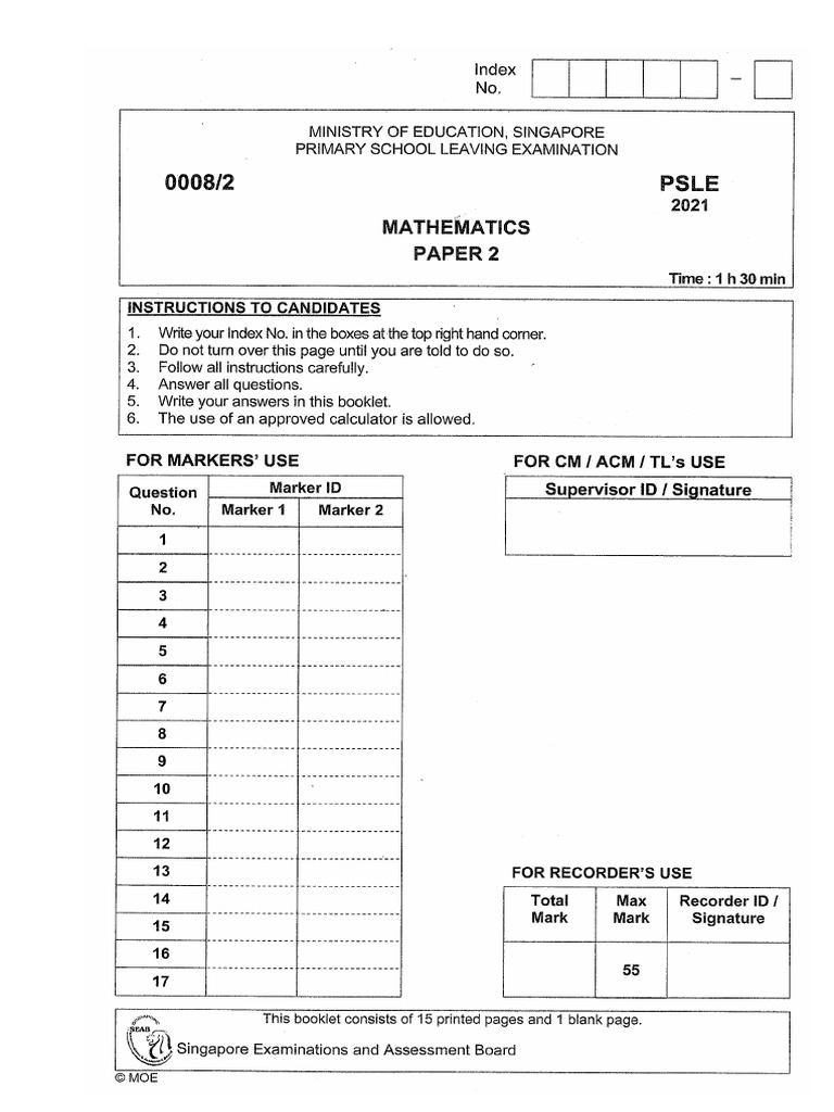 PSLE Maths 2021 Paper 2 | PDF