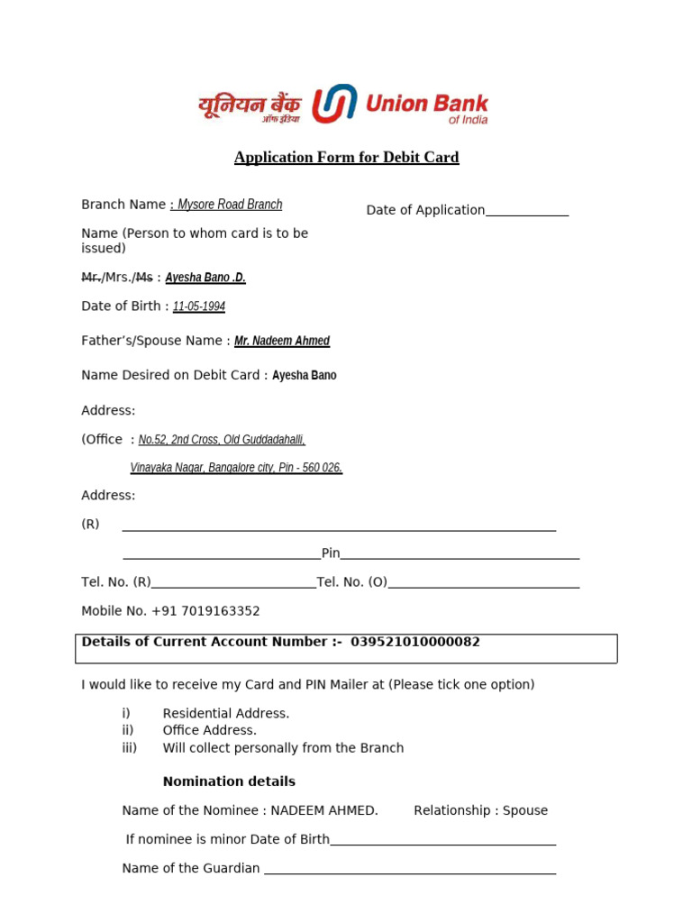 Union Bank Debit Card Application Form | PDF | Debit Card | Authentication