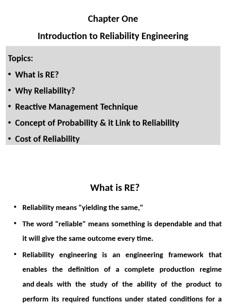 Chapter 1 Introduction To Reliability Engineering | PDF | Reliability Engineering | Probability ...