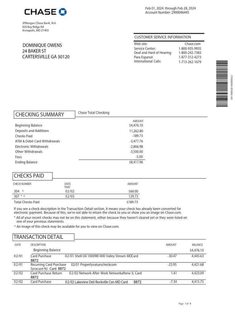 Statement Chase | PDF | Cheque | Payments